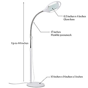 Brightech LightView Pro Magnifying Floor Lamp - Hands Free Magnifier with Bright LED Light for Reading - Work Light with Flexible Gooseneck - Standing Mag Lamp