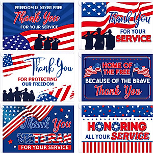 Fancy Land Veterans Day Thank You Cards Thank You for Your Service Military Appreciation Greeting Card with Envelope Stickers for Patriotic Memorial Independence Day 24 Pcs