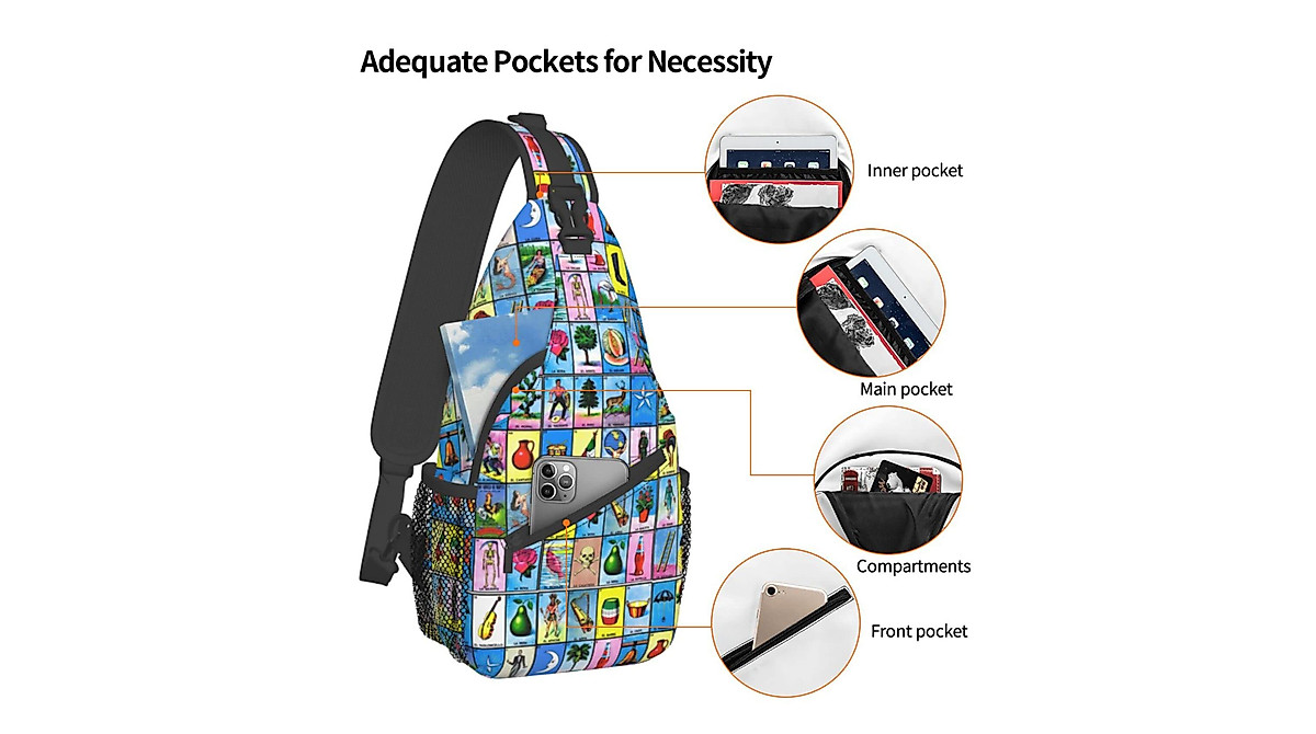GregTins Colorful Mexican Loteria Crossbody Bag for Travel & Daily Use