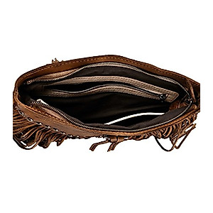 ZLYC Women Handmade Dip Dye Leather Fringe Bohemian Tassel Bag Studed Cross Body Bag, Brown