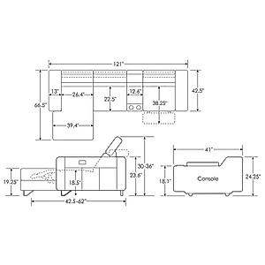Zuri Furniture Monaco Reclining Leather L-Sectional with Console, White