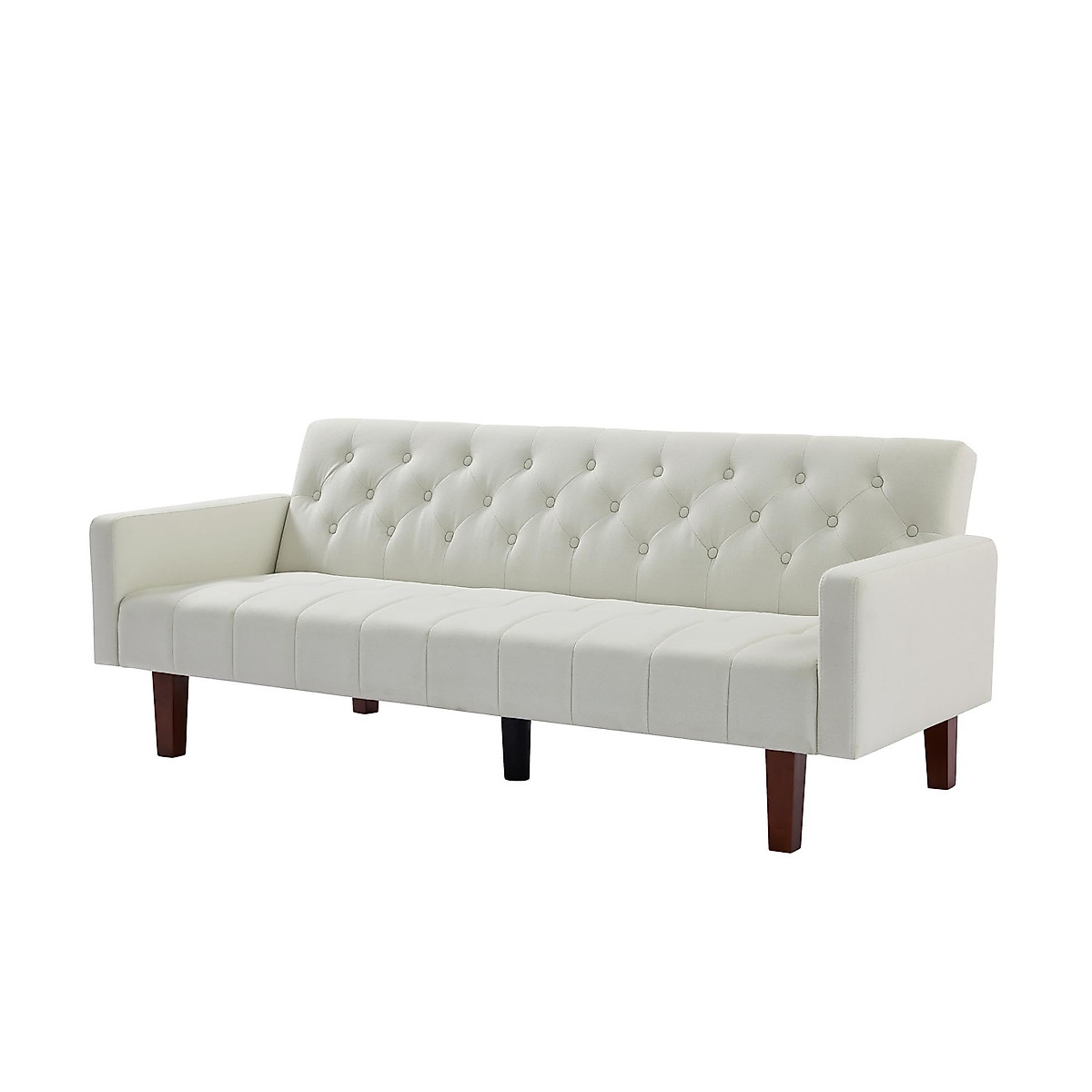 Linen Sofa Bed Sleeper Couch 74.4 Inch Convertible Loveseat Size for Small Space 3 Seater Chesterfield Button Tufted for Office Apartment Dorm Living Room Beige