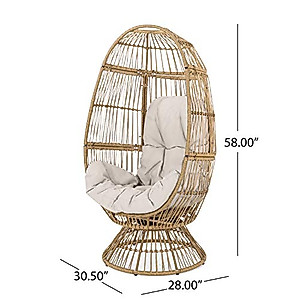 Christopher Knight Home Ellen Outdoor Wicker Swivel Egg Chair with Cushion, Light Brown, Beige