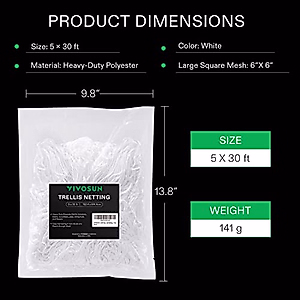 VIVOSUN 5 x 30 ft. Plant Trellis Netting, Heavy-Duty Polyester Grow Net, Garden Trellis Netting with Square Mesh for Climbing Plants, Vegetables, Fruits, and Flowers, 1-Pack