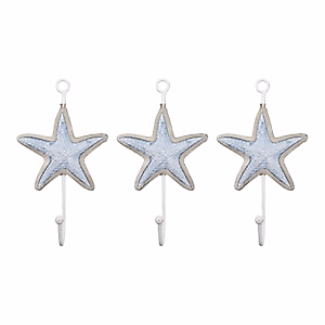 HEVSTIL 3Pack Starfish Hook Beach Themed Wall Hooks Decorative Hangers Decorative Wall Hooks Coats Aprons Hats Towels Hooks Beach Ocean Theme Chic Metal Hooks for Coat Towel Clothes