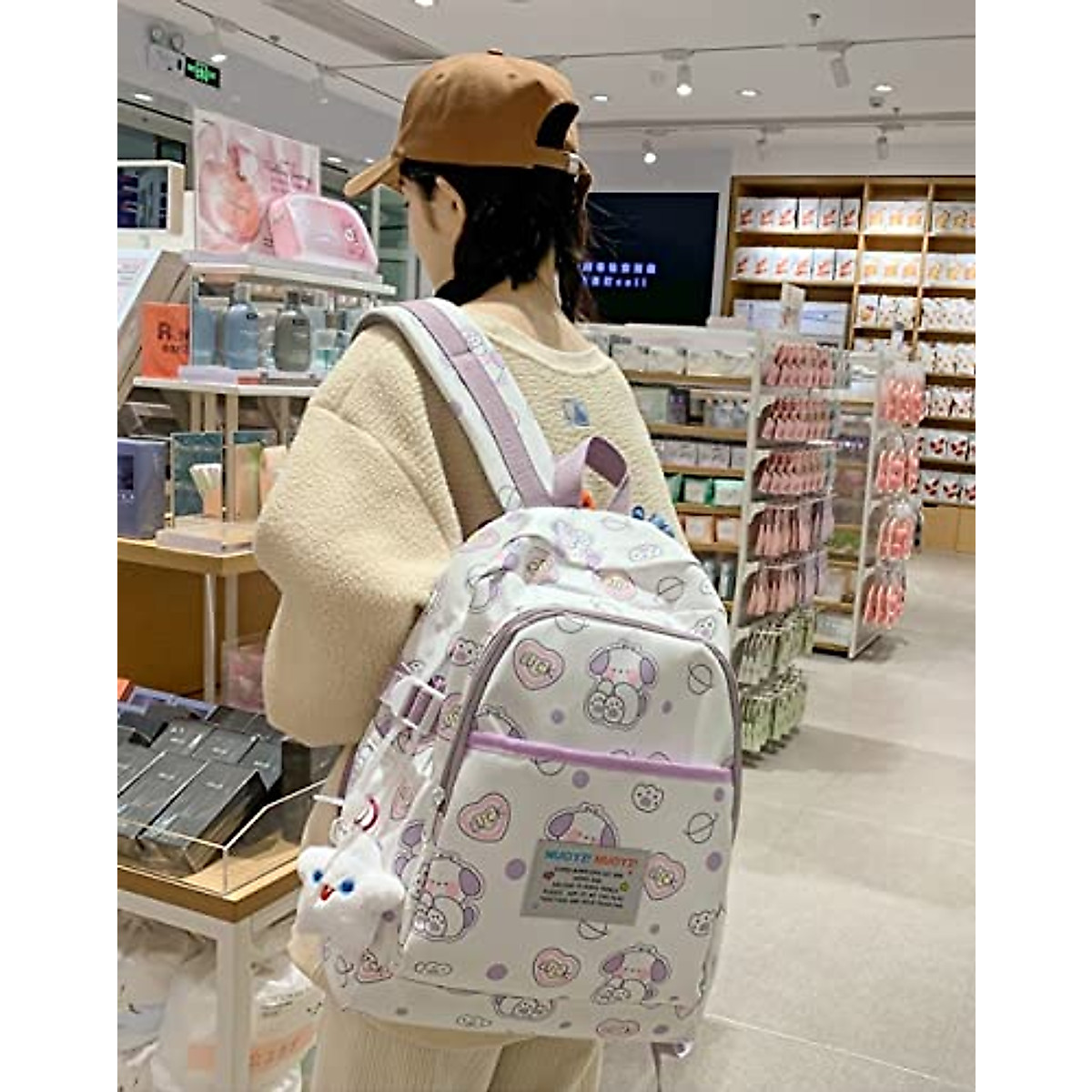 JHTPSLR Kawaii Cartoon Backpack with Plushies Cute Cartoon Printing Preppy Backpack for Teen Girls Back to School Supplies (Lucky Puppy)