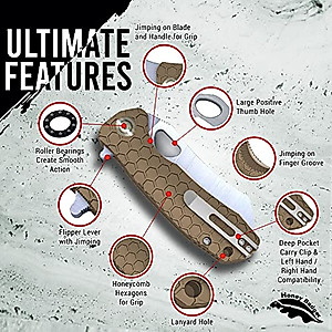 Western Active Honey Badger Wharncleaver Pocket Knife, Steel Blade Everyday Carry Knife, Pocket Knife, Tactical Knife and Folding Knife with Deep Carry Pocket Clip - (Medium Tan HB1039)