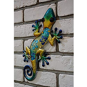 Comfy Hour Spring Is Here Collection 14" Green Blue Metal Art Gecko Wall Décor, Lizard Home Decoration