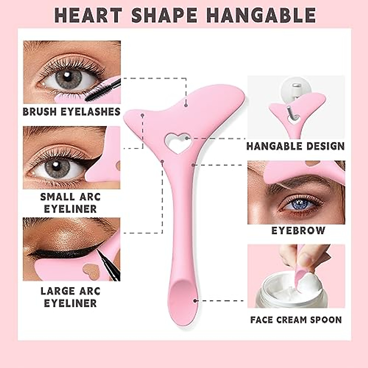 HOSAILY 3 Pcs Eyeliner Stencils Reusable Silicone Eyeliner Aid Mascara Shield Applicator Guide Tool Multifunctional Winged Eyeliner Eyelash Eyeshadow Lipstick Eye Makeup Tool for Women, Beginners (Pink)