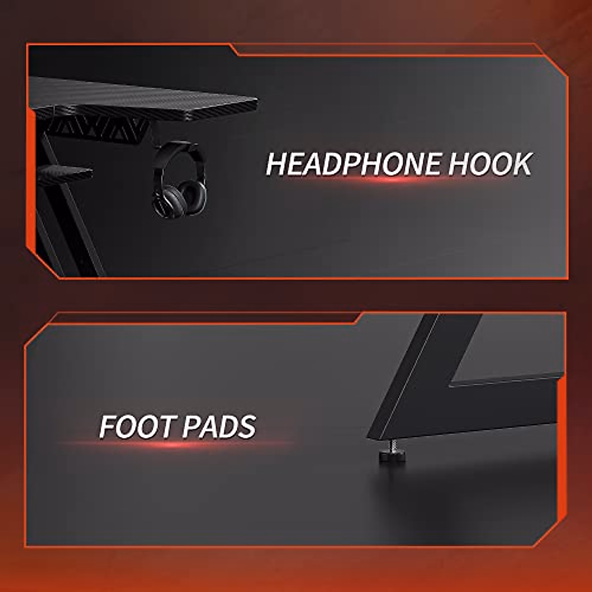 CubiCubi Gaming Desk with LED Lights & Power Outlets, 47 Inch L Shaped Carbon Fiber Surface Desk with Storage Shelves, Small Corner Computer Desk with Monitor Shelf, Black