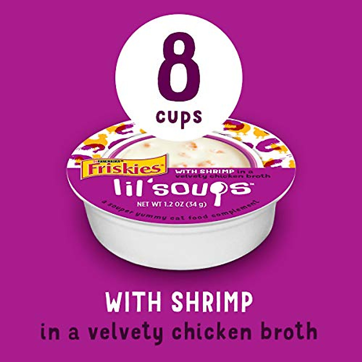 Purina Friskies Natural, Grain Free Wet Cat Food Lickable Cat Treats, Lil' Soups With Shrimp in Chicken Broth - (8) 1.2 Oz. Cups