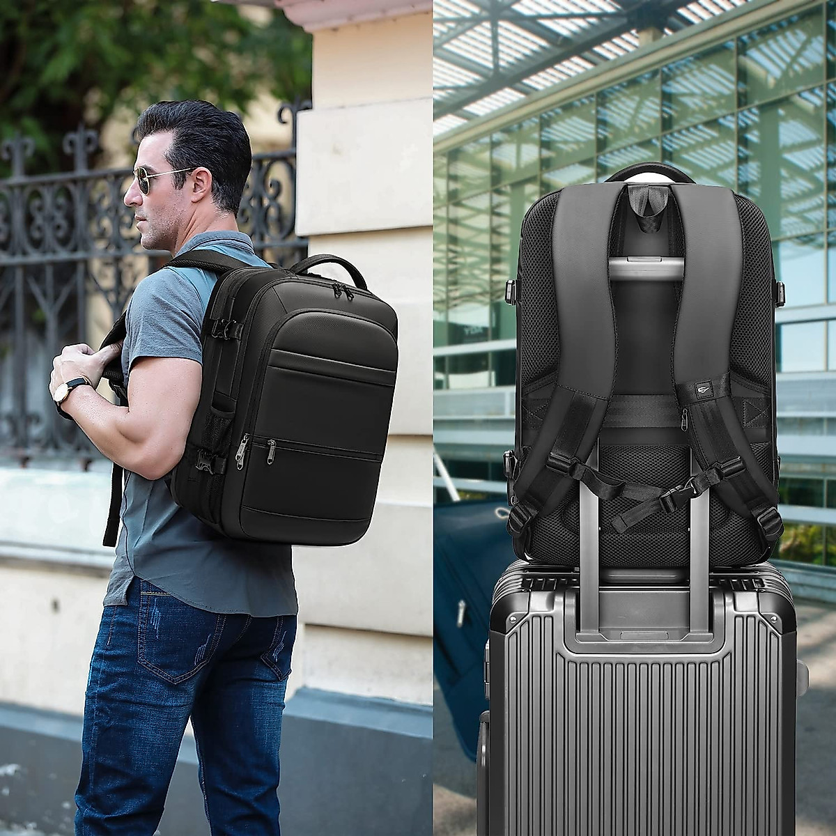 Refutuna Travel Backpack, 40L Flight Approved Carry On Backpack for Men Women, Expandable Water Resistant USB Charging Port Anti-Theft Laptop Backpack(Black)