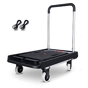 Shopping Trolley, Trolley Folding Trolley Truck Portable Small Trailer Aluminum Alloy Trolley Home Load King Pull Cargo Flat Cart Portable Household Shopping Cart (Bearing Weight 150kg) (Bla