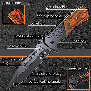 Pocket Knife Spring Assisted Folding Knives - Military EDC USMC Tactical Jack Knifes - Best Camping Hunting Fishing Hiking Survival Knofe - Travel Accessories Gear - Boy Scout Knife Gifts for Men 0207