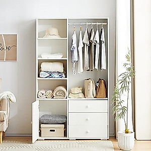 UDeuxff Bedroom Armoire，Wardrobe Armoire Closet, Drawers and Shelves, Handles, Hanging Rod, for Bedroom ，White (A)