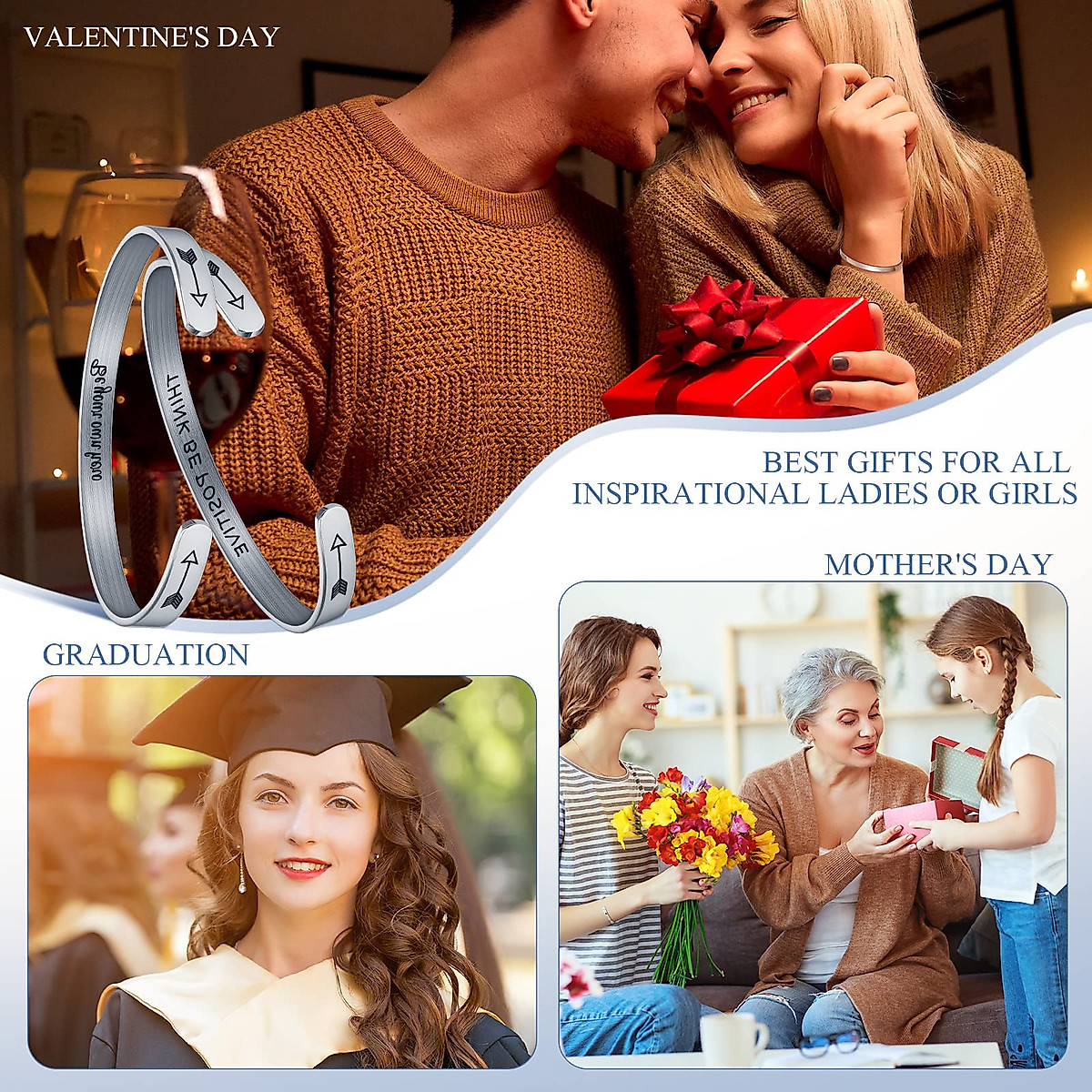 MTLEE 30 Pcs Inspirational Bracelets Bulk for Women Cuff Bracelets Silver Personalized Hidden Message Bracelet Gifts(Novel)