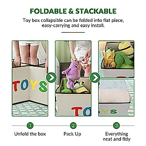 VICTORICH Toy Storage Chest, Collapsible Sturdy Storage Bins with Lids, Large Kids Toy Box Chest Storage Organizer for Nursery Room, Playroom, Closet, Home Organization(I-TBX-BEIGE)