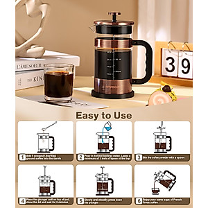 French Press Coffee Maker - 34 Ounce Classice Stainless Steel Coffee Press with 4-Level Filtration System, Heat Resistant Thickness Borosilicate Glass French Press Coffee Pot for Camping Travel Gift