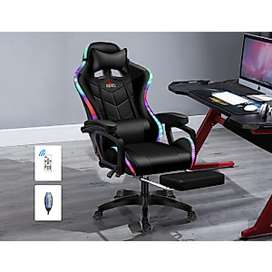 Gaming Chair with LED Lights and Speakers, Ergonomic Pro Video Game Chair with Massage and Footrest, for Adults, Teens, and Kids - Perfect for Gaming, Office, and Working. (Black)