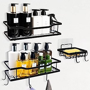 Seninda 3 Pack Shower Caddy Self-Adhesive Bathroom Organizer with Hooks for Shampoo, Soap, Razors, and More