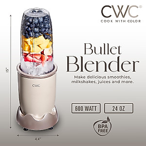 COOK WITH COLOR Personal Power Blender 600W, 24oz Capacity, BPA-Free Jar, Ice-Crushing Blades, Ideal for Smoothies & More, Anti-Slip Feet, Easy to Clean, Greige
