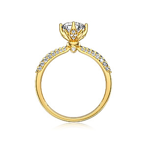 ELFRONT Personalized Engagement Rings for Women Moissanite 1 Carat 10K 14K 18K Gold 925 Sterling Silver Wedding Anniversary Rings with Engraved Name Ring (Yellow Gold, 14K Solid Gold)