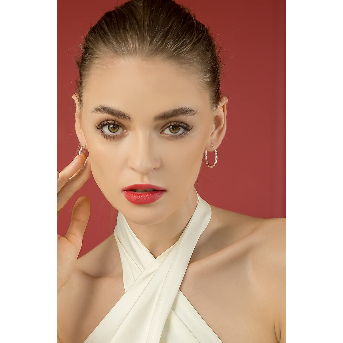 Sterling Silver Hoop Earrings, Twisted Round Design, High Polish Finish with Click-Top Closure, Tarnish and Nickel Free, 25mm Diameter