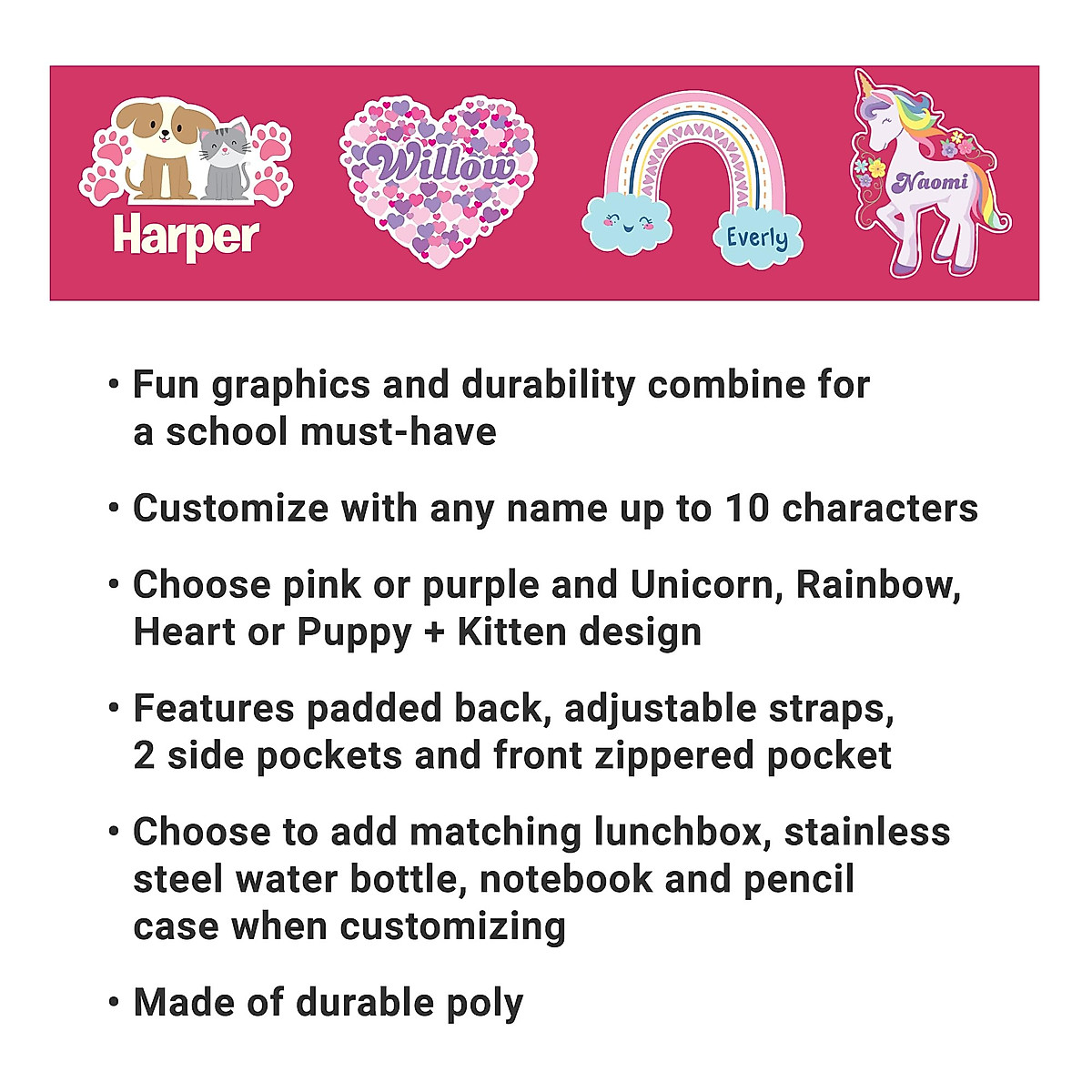 Let's Make Memories Pink Graphic Backpack- Personalized Back to School- Unicorn