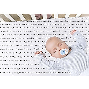 FIGEPO 4 Pack Star and Moon Neutral Unisex Fitted Baby Crib Sheets Set for Baby Boys or Girls (White)