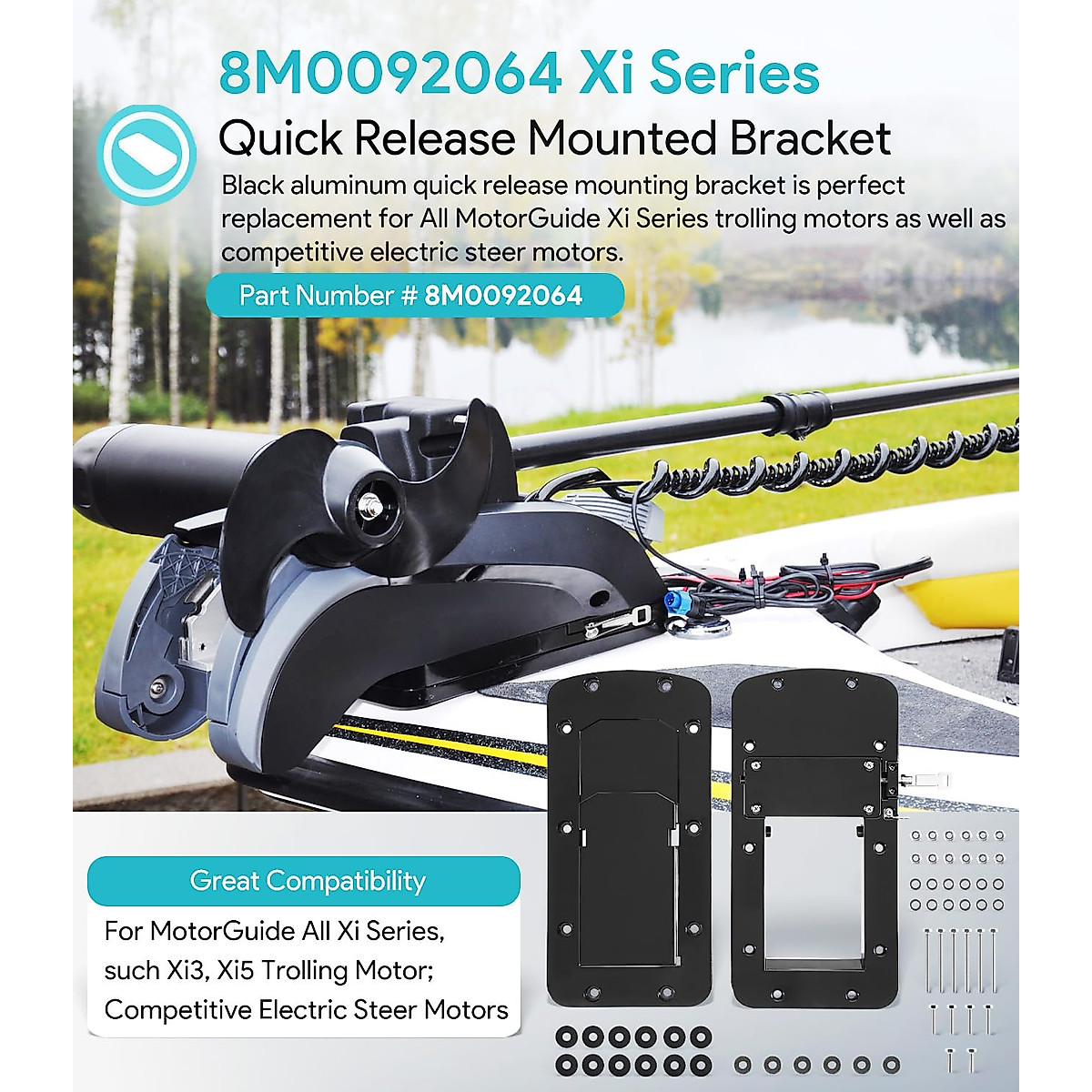 8M0092064 Xi Series Quick Release Mounting Bracket Kit Replacement for MotorGuide Xi3 Xi5 Trolling Motors, Aluminum Black