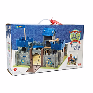 Le Toy Van - Castles Collection Wooden Toy Educational Excalibur Knights Castle | Kids Wooden Castle Playset Model Castle For Boys, Blue Excalibur Castle (TV235)
