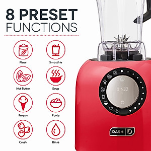 Dash Chef Series Deluxe Digital 64 oz Countertop Blender, with Stainless Steel Blades, Tritan Blending Jug, Tablet Stand & USB Charging Port, for Smoothies, Nut Butters, Purees, Soup and More - Red