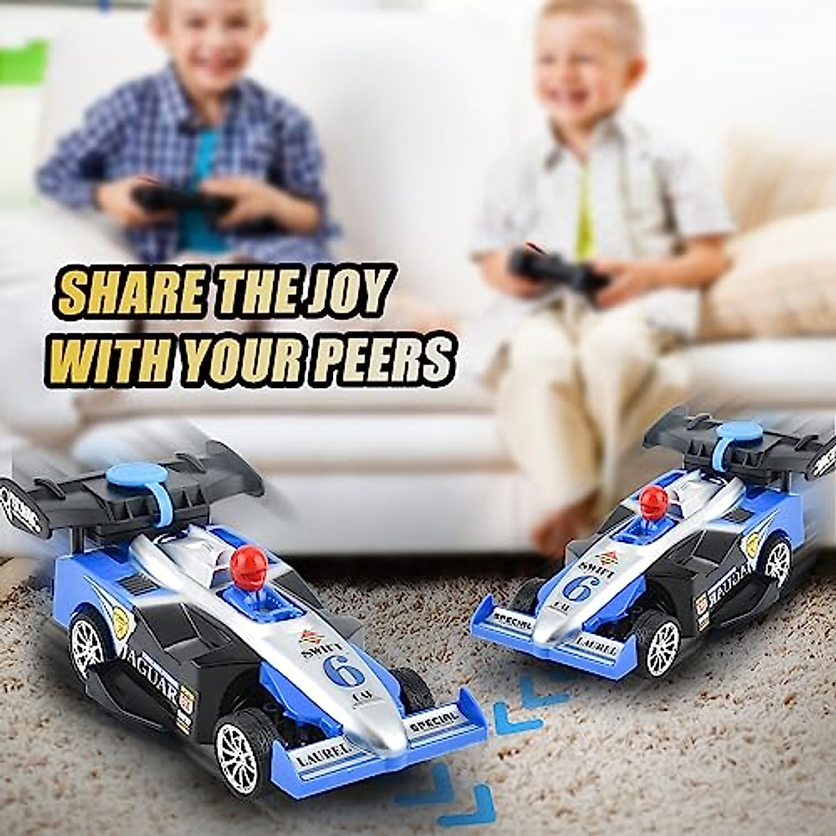 MQDMINI Remote Control Car Toy - Kids Spray Remote Control Formula Racing Car, CH 5 Wheel Drive Spray Car with Lights Boys Girls, F1 RC Race Cars Birthday Gifts for Kids 3 4 5 Years Old（Blue）