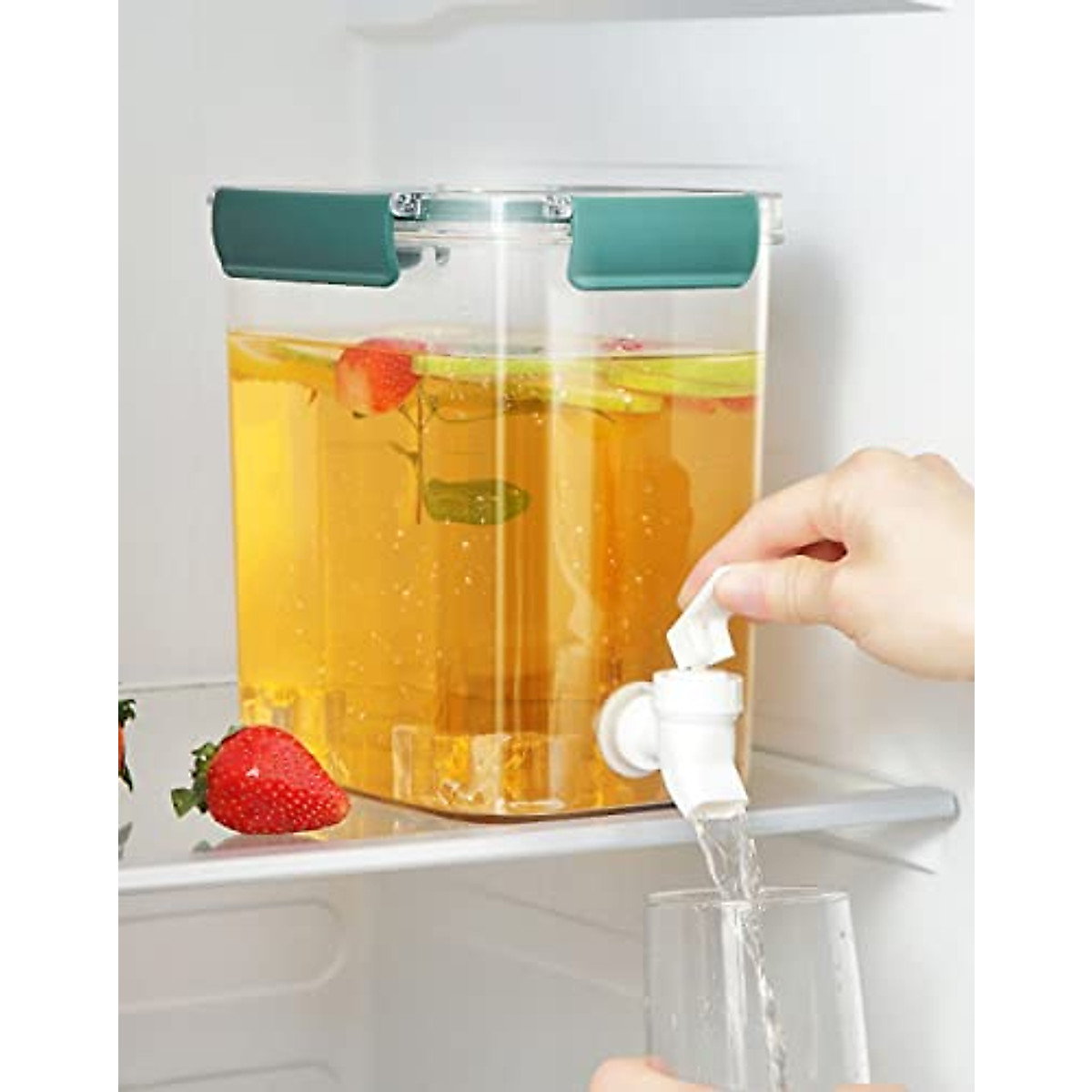 Elsjoy 2 Pack Plastic Drink Dispenser with Spigot, 1 Gallon (3.5 L) Beverage Dispenser Cold Drink Container for Iced Tea, Lemonade, Fridge, Bar, Party, Lock Lid
