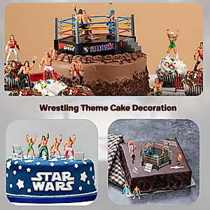 32Pcs Wrestling Toys for Kids, Wrestlers Playset with 12 Wrestling Action Figures, 2 Wrestling Rings, Many Realistic Accessories, Toy Figures & Playset Gift for 2 3 4 5 6 Boys Girls, Cool Cake Toppers