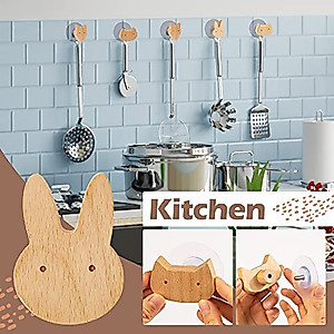 NUANNUAN 4 Pcs Cute Animal Hooks Wood Solid Wall Hanger, Creative Cat/Rabbit/Dog/Fox Shelf Reusable Cartoon Utility Hook for Kids Room Entryway Bedroom Key Coat Towels Hats Jackets Backpack Hanging