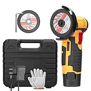 Weytoll Mini Angle Grinder, 19500rpm Electric Grinding Tool Mini Grinder Hand Knife with 1pcs 12V 3900mAh Battery and 2pcs Cutting Disc for Cutting Polished Brick Wood Stone Steel