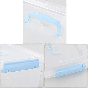 Hespama 12 Quart&6 Quart Storage Bin, Plastic Latching Box/Container with Clear Lid, Blue Handle and Latches