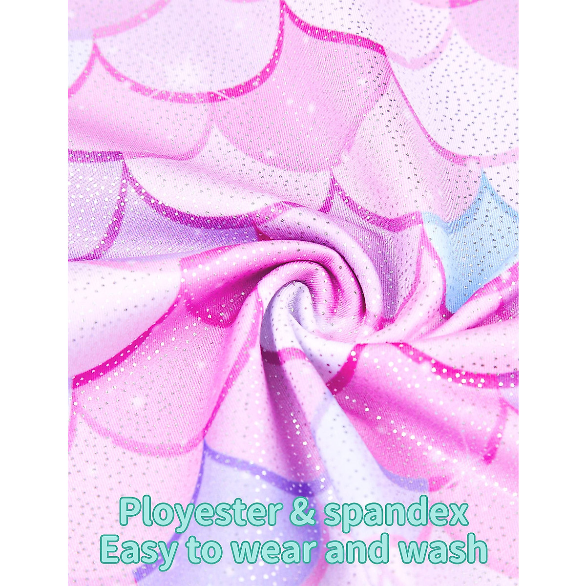 Nymphperi Girls Gymnastics Leotards Size 6-7 Years Old Sparkly Blue Pink Mermaid Scale Biketards with Shorts for Children Practice Workout