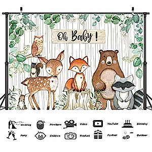 Woodland Baby Shower Backdrop Creatures Banner Fawn Animal Friends Woodland Party Supplies Decorations Woodland Gender Reveal Photo Props Background -7 x 5ft