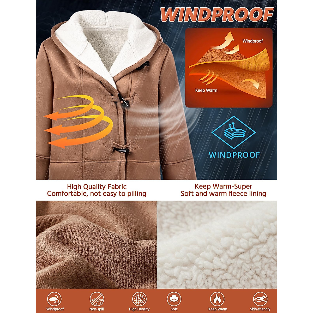 HEEKPEK Women Hoodies Fleece Jackets Soft Fuzzy Long Hoodie Sweatshirt Casual Sherpa Hoodies Horn Button Coats Winter