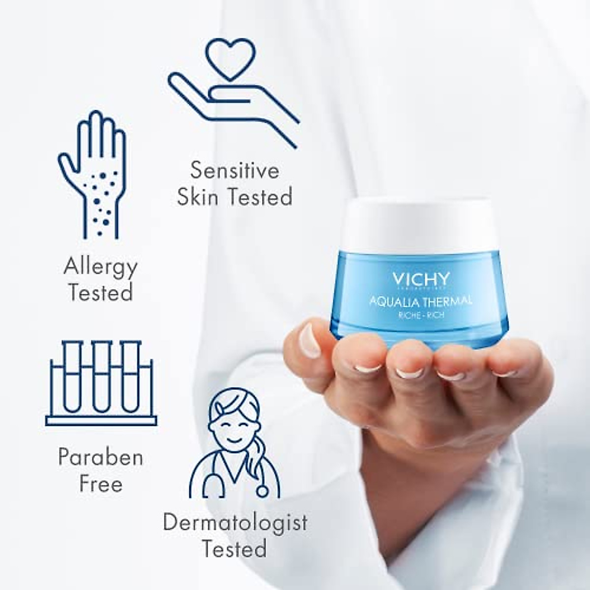 Vichy Aqualia Thermal Rich Face Cream Moisturizer for Dry and Extra-Dry Skin, Facial Moisturizer with Hydrating Natural Origin Hyaluronic Acid, Soothe and Moisturize, Paraben-Free