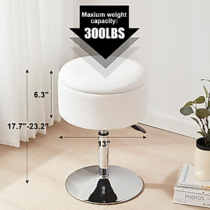 RUCUKEN Adjustable Ottoman Stool White Vanity Stool Vanity Chair for Makeup Room Stool Chair for Vanity Stool with Storage Makeup Stools with Storage Swivel Makeup Chair for Bathroom Faux Leather