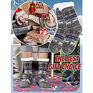 ProEtrade Slipper Socks for Men Fuzzy Fluffy Winter Cozy Cabin Warm Thick Fleece Comfy Non Slip Home Grips Socks Stocking Stuffer Christmas White Elephant Gift(Light Grey)