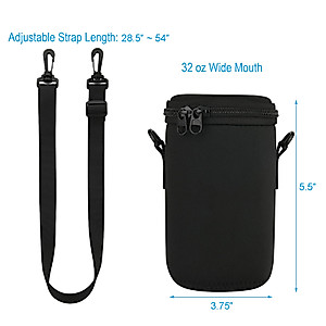 Cosmos Mason Jar Portable Neoprene Bag Insulated Mason Jar Holder Sleeve with Adjustable Strap and Zipper for 32 OZ Regular and Wide Mouth Mason Jar (Black)