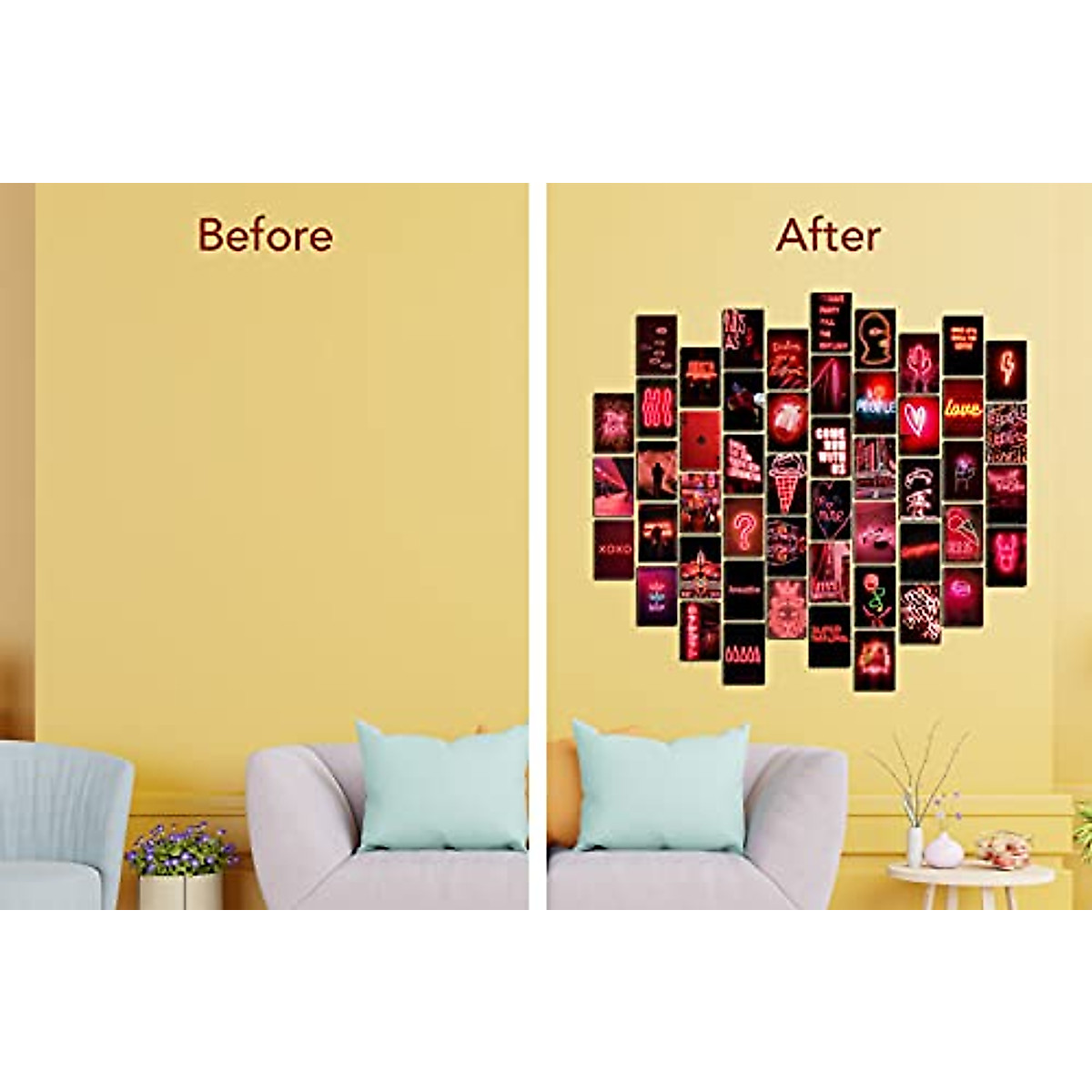 KOLL DECOR Red Aesthetic Room Decor Wall Collage Aesthetic - 50 Set 4''x6'' Prints Neon Dark Red photo Wall Collage Kit Decoration Pictures for Teen Girls Academia Bedroom Posters