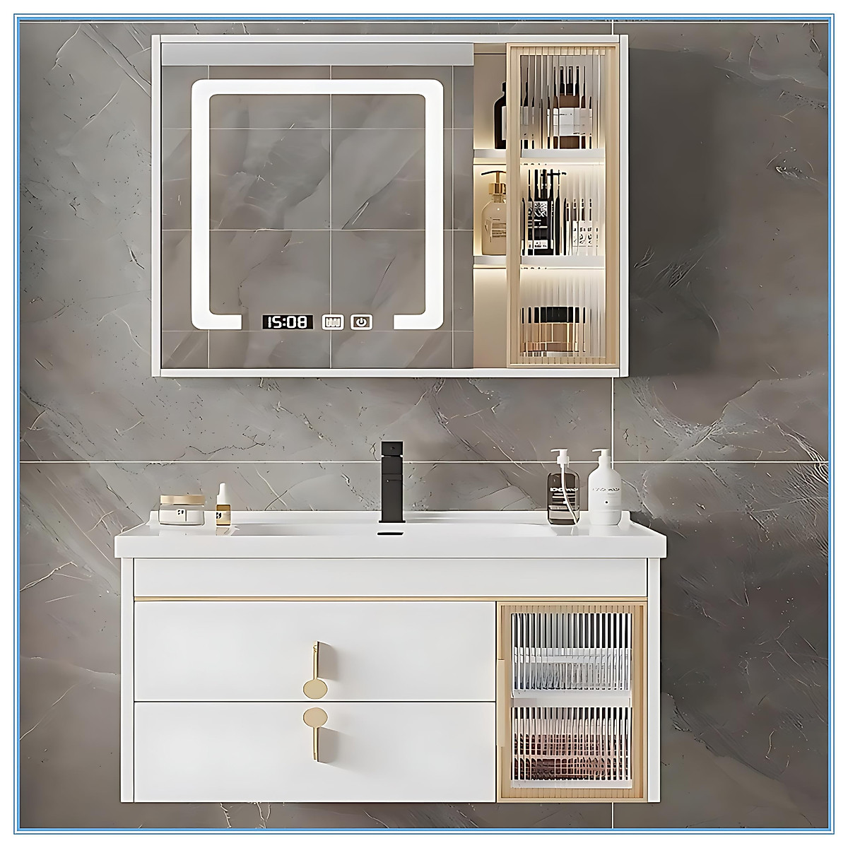 ZGNBSD Floating Bathroom Vanity with Sink - Modern Bathroom Vanity Contains Smart LED Defog Mirror | Solid Wood Freestanding Bathroom Vanity (White, 24'')