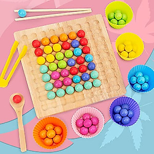 LOVEALOTTER Wooden Board Bead Game, Montessori Board Beads Game, Early Educational Preschool Toy, Color Sorting Toys for Toddlers, Fine Motor Training for Children, Great Gift for Kids, for Seniors
