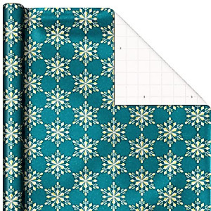 Hallmark Holographic Holiday Wrapping Paper with Cut Lines on Reverse (3 Rolls: 80 sq. ft. ttl) Winter Glow: Holographic Snowflakes, Navy Blue, Gold, Hanukkah, Christmas (0005JXW1060), Tri-Pack