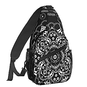 NiuKom Tribal Ethnic Floral Mandala Black Crossbody Bags for Women Trendy Sling Backpack Men Chest Shoulder Bag Gym Cycling Travel Hiking Daypack